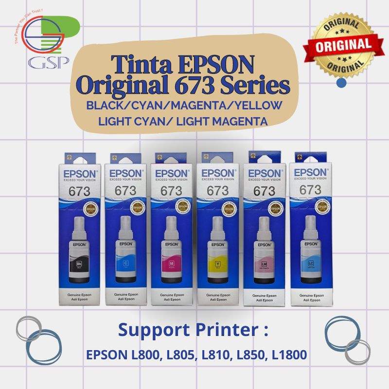 Tinta Epson Original 673 70ml Black/ Cyan/ Magenta/ Yellow - Biru