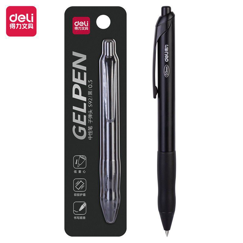 Deli Retractable Gel Pen / Pulpen Gel Cetek Premium 0.5mm S92 - Hitam