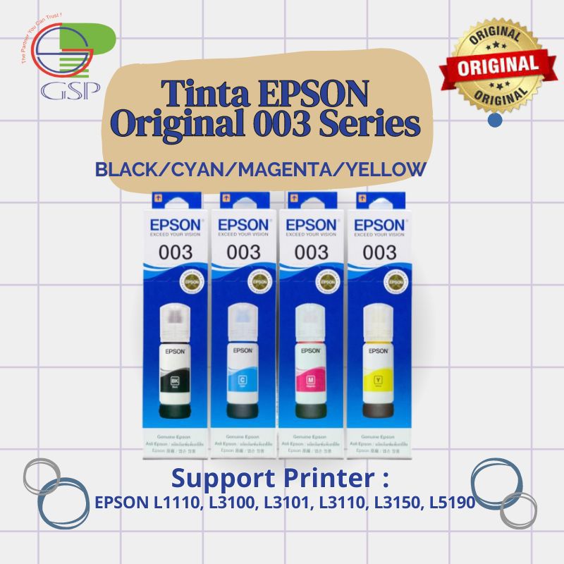 Tinta Epson Original 003 70ml Black/ Cyan/ Magenta/ Yellow - Biru