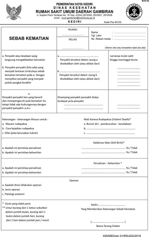 form sebab kematian Rp.300