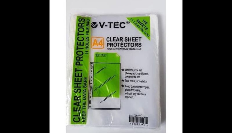 CLEAR SHEET PROTECTOR VTEC VT303 A4 100L (100 EA/PAK)