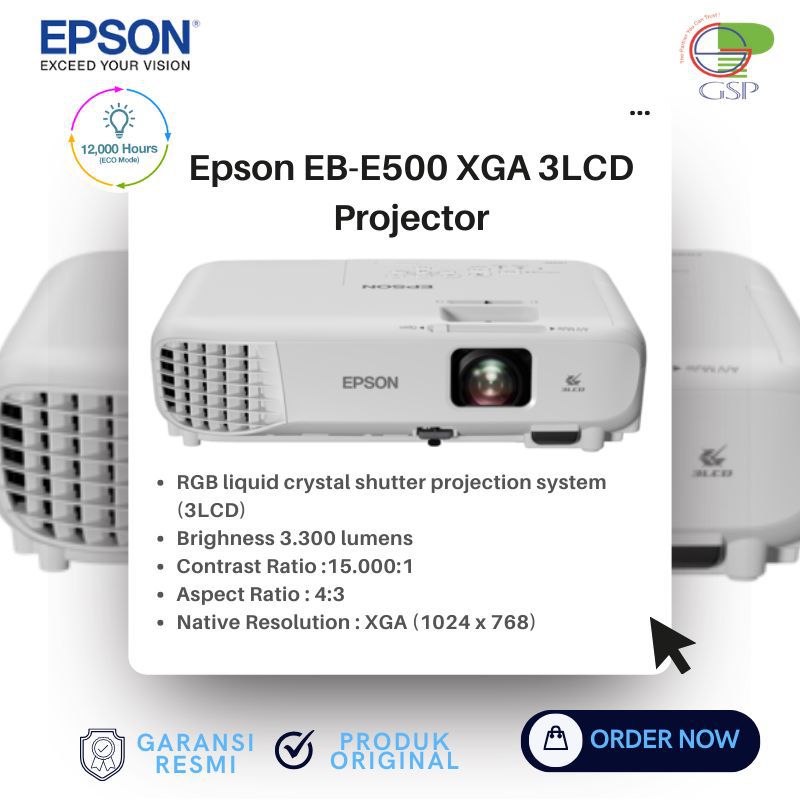 Epson EB-E500 XGA 3LCD Projector
