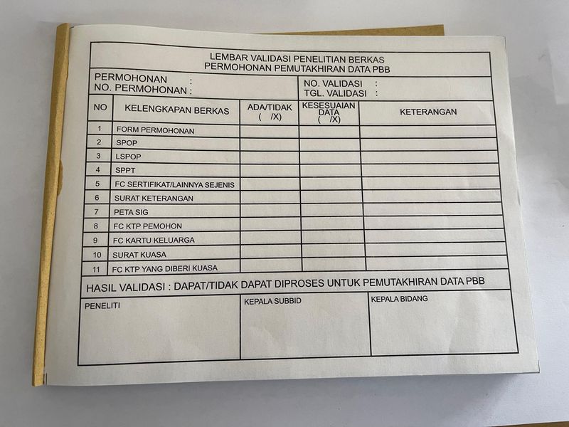 lembar validasi penelitian berkas permohonan pemutakhiran data pbb