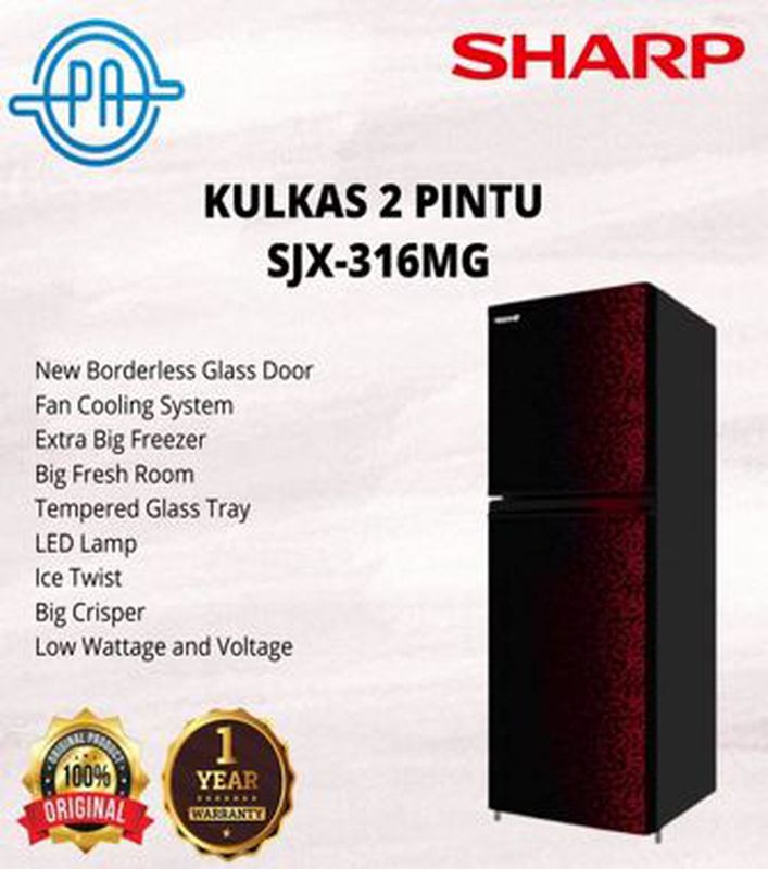 Kulkas/Lemari Es - SHARP 2 PINTU SJ-316MG