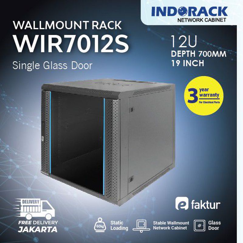 Rak Server Indorack WIR7012S 12U Wallmount Rack Depth 700mm Single Door 19"