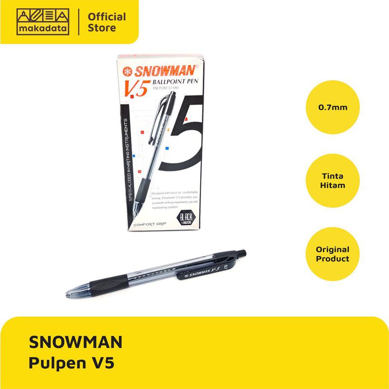 BALLPOINT SNOWMAN V5 HITAM, MERAH, BIRU