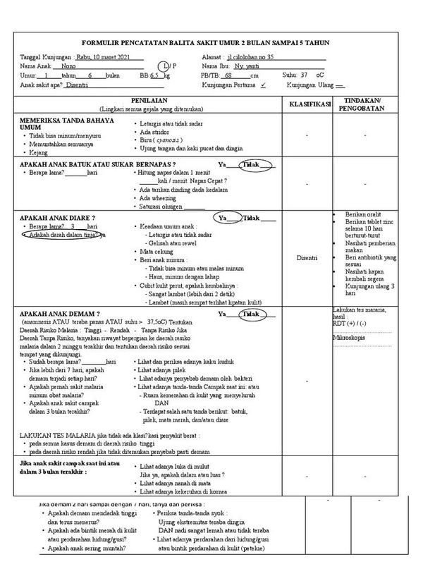 Cetak Formulir Pemeriksaan MTBS