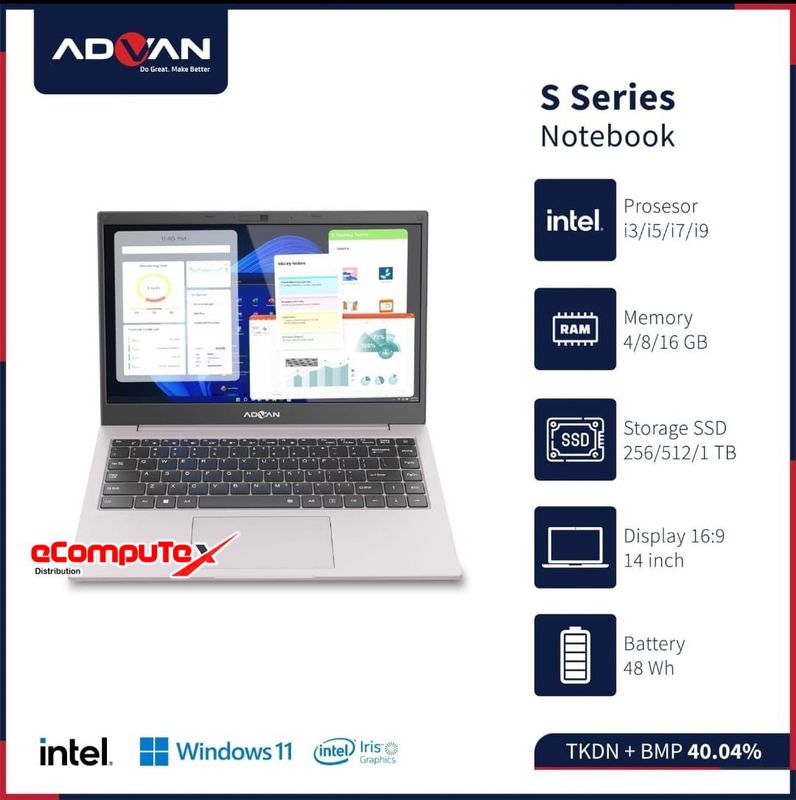 Laptop Advan S3-82S (GEN 12) - i3-1215U 8GB 256GB 14" - TKDN RESMI