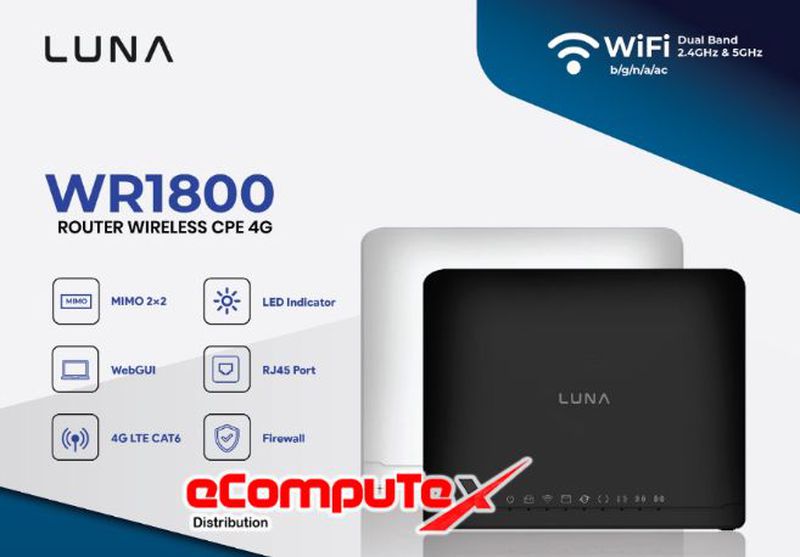 LUNA WIRELESS ROUTER CPE 4G WR1800 - 4G LTE CAT 6 300Mbps - TKDN RESMI