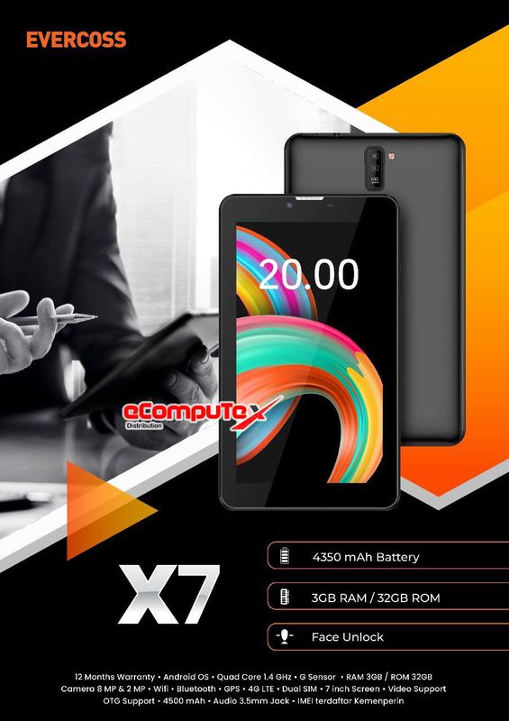 TABLET EVERCOSS TAB X7 - 3/32GB 7" 4G LTE GARANSI RESMI 1 TAHUN