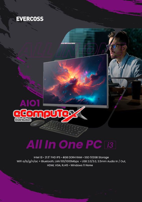 PC AIO EVERCOSS AIO1-i34512 - i3 4GB 512GB 21.5" - TKDN RESMI