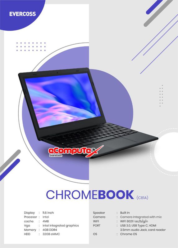 LAPTOP EVERCOSS CHROMEBOOK (CB1-01) - N4500 4GB 32GB - TKDN RESMI