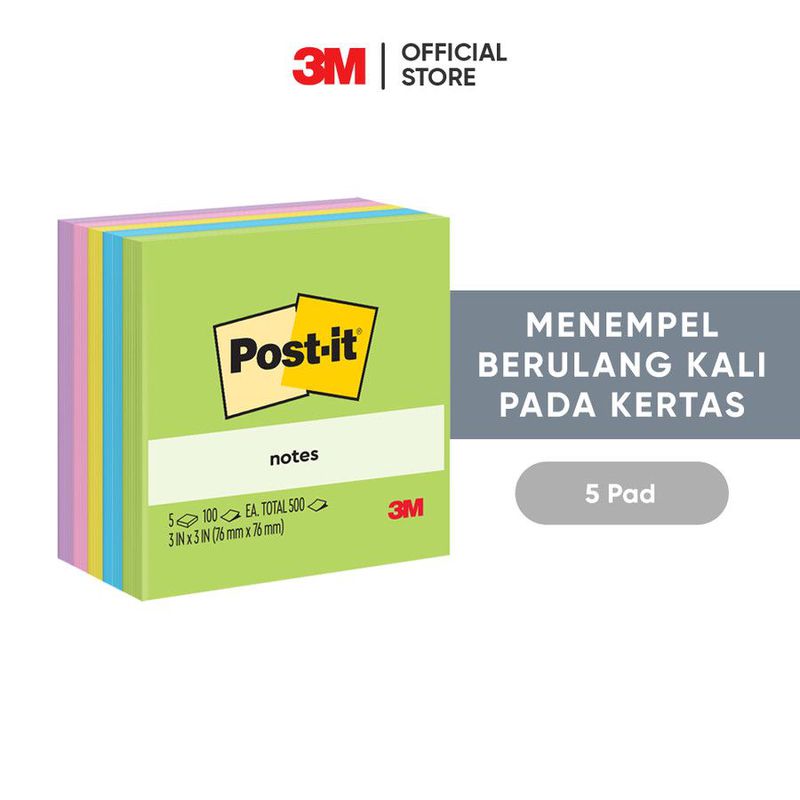 Post it 654 3M (5 pad warna)