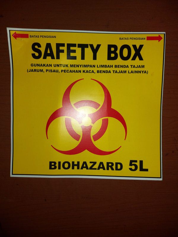 STIKER SANITASI - SAFETY BOX (BIOHAZARD 5L) (LEMBAR)