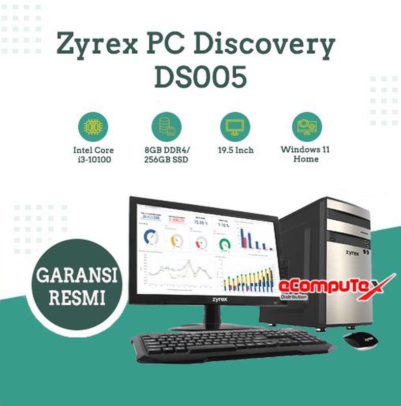 ZYREX DESKTOP PC DISCOVERY DS005 - i3-10100 8GB 256GB - TKDN RESMI