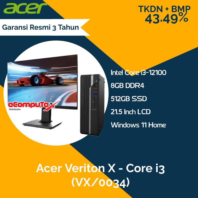 PC Desktop Acer Veriton X - Core i3 (VX/0034) - 8GB 512GB - TKDN RESMI