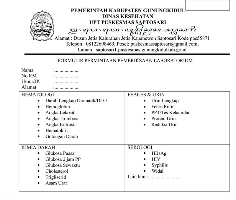 Form hasil pemeriksaan lab