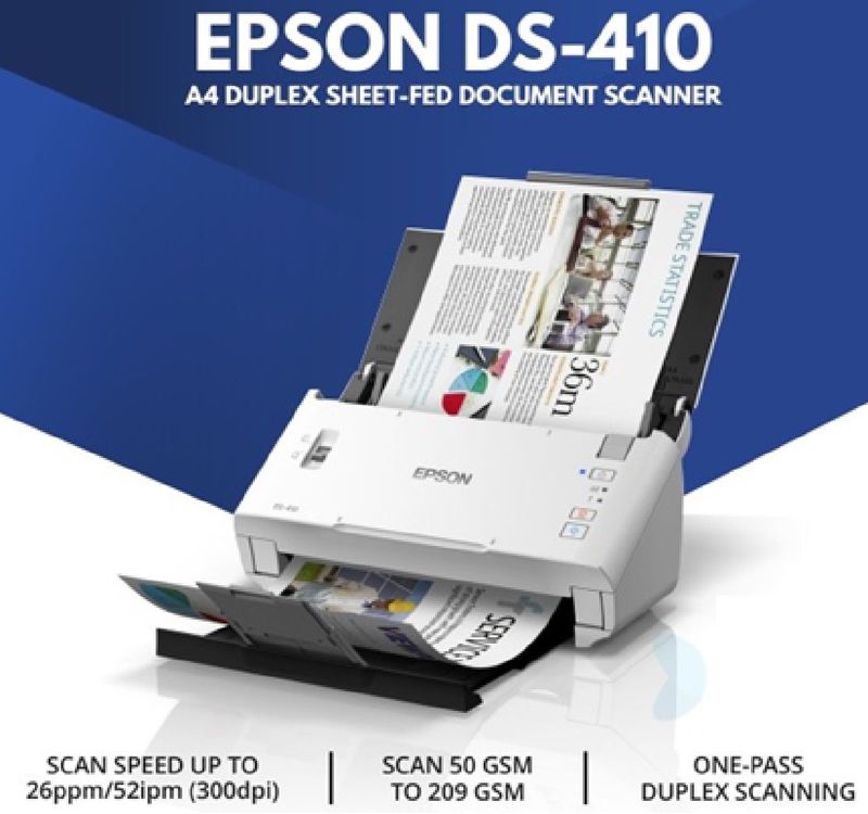Scanner EPSON DS-410 A4 Duplex Sheet-fed Document 300DPI - EPSON DS410