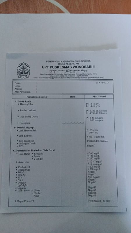 Cetak Hasil Pemeriksaan Darah