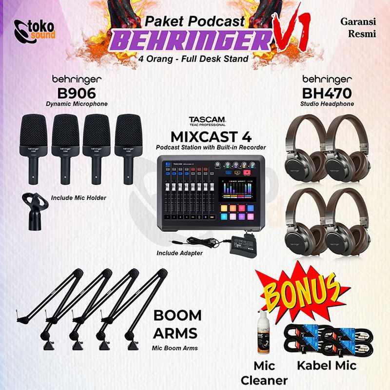 PAKET PODCAST BEHRINGER V1 4 ORANG - Tascam Mixcast 4 - Behringer B906 ...