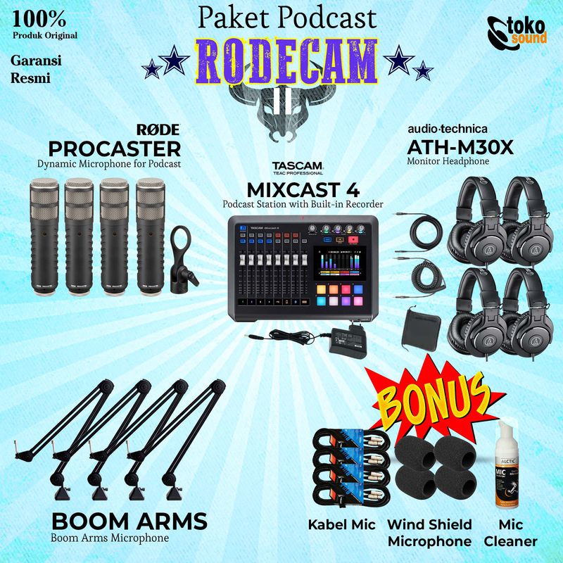 PAKET PODCAST RODCAM 4 ORANG - Tascam MixCast 4 Mixer - Rode ProCaster ...
