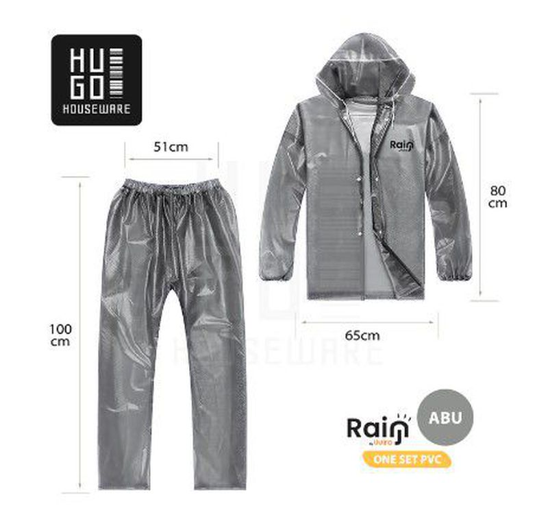 HUGO Jas Hujan Raincoat Pria Wanita Dewasa Terbaik Bahan PVC Elastis (Custom Sablon)