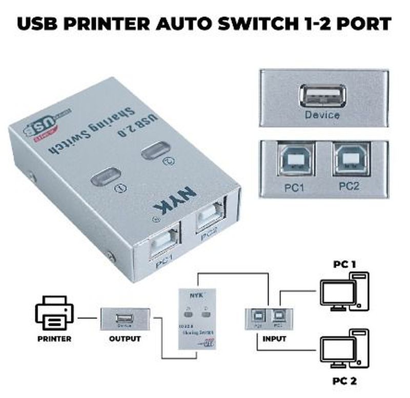 USB Printer Auto Switch 1-2 port