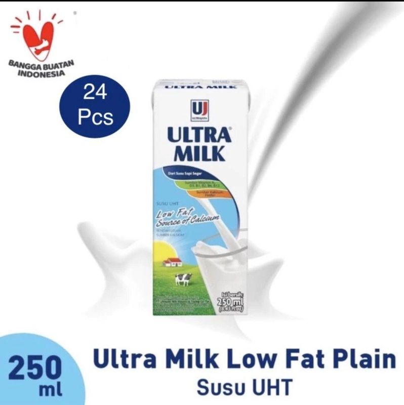 Ultra Milk Low Fat Plain Putih 250 Ml