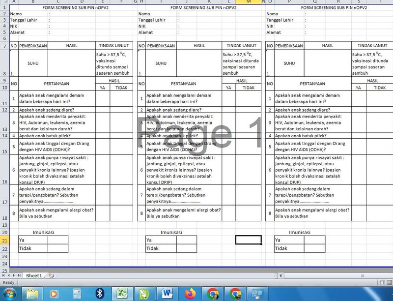 Cetak Form Screning SUB PIN nOPv //PUS**