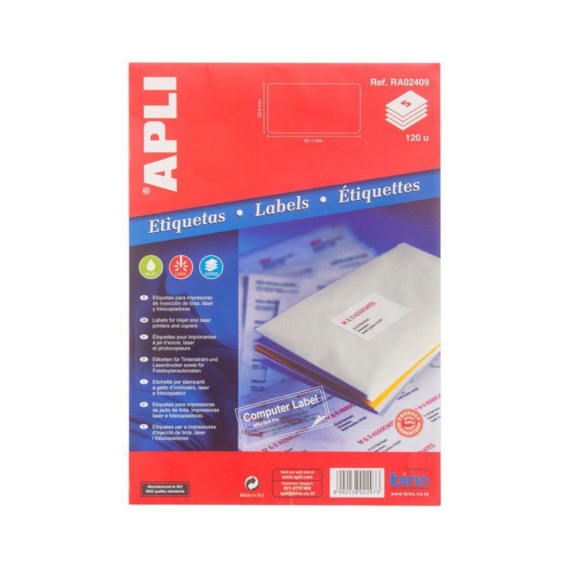 Apli_Label White Paper 64 X 33.9MM 120 unit (5 Sheets)