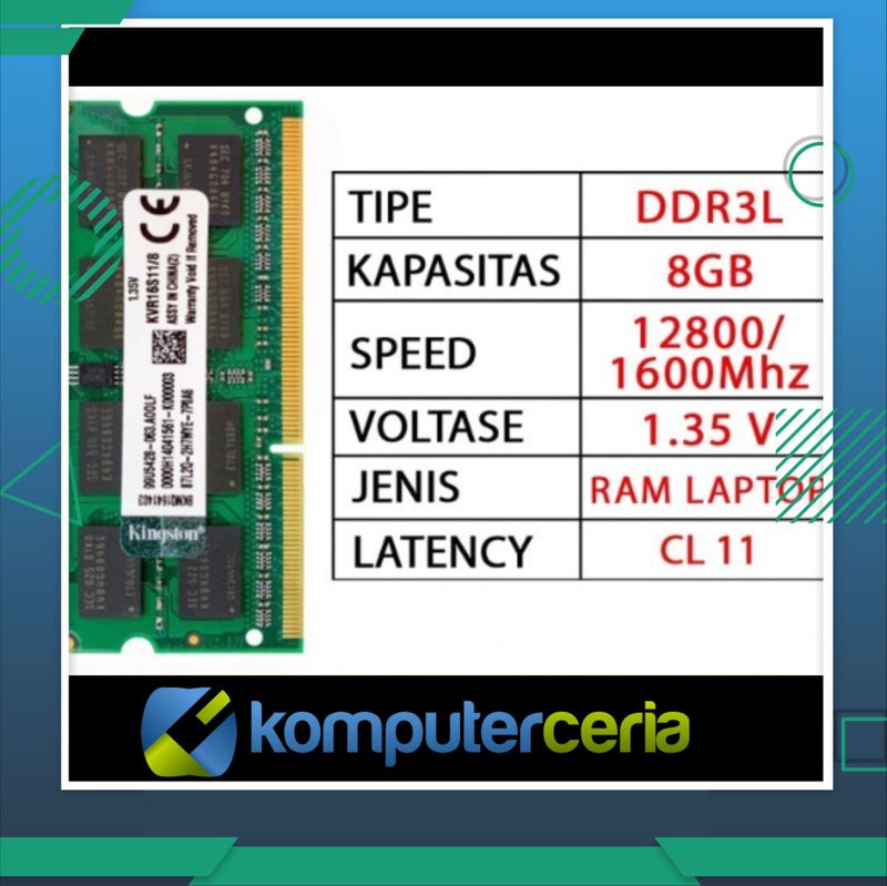 RAM LAPTOP / ALL IN ONE PC RAM KINGSTON SODIMM DDR3L 8GB PC PC12800