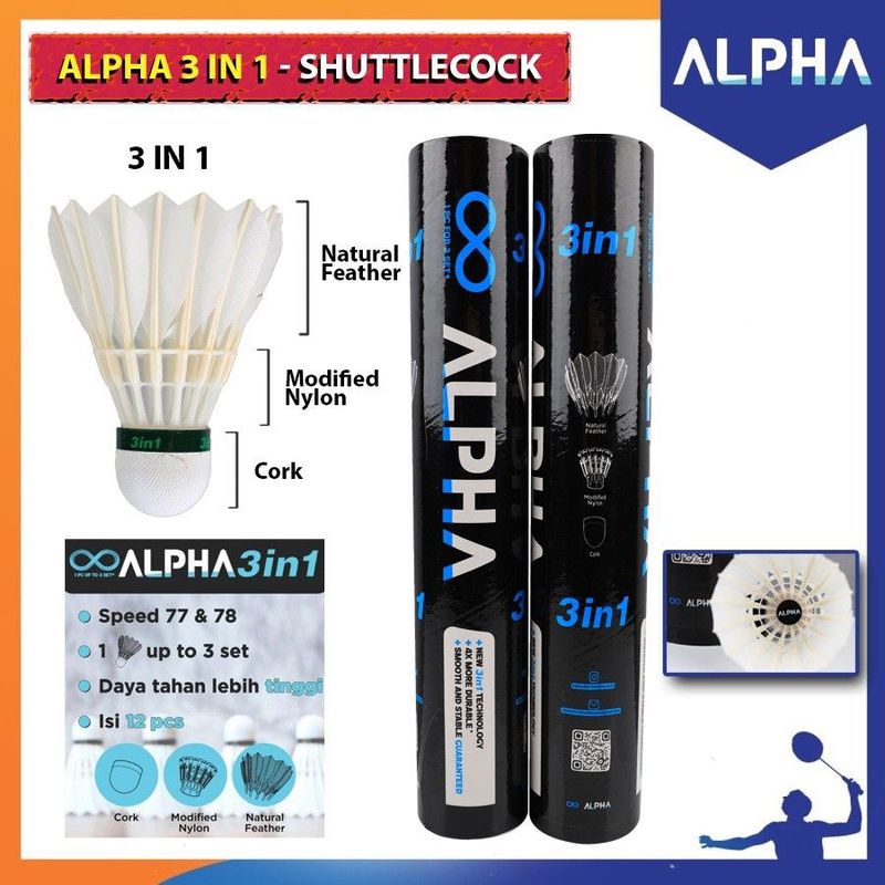 SHUTTLECOCK KOK ALPHA NEW ECO 3 iN1 TECHNOLOGY - ALPHA ECO BLACK - SPD 78