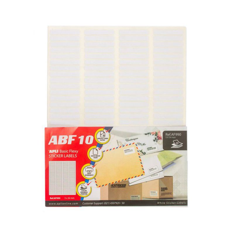 APLI Label Basic Flexy (ABF) White Labels 5 X 34mm 1160 unit (10 Sheets)