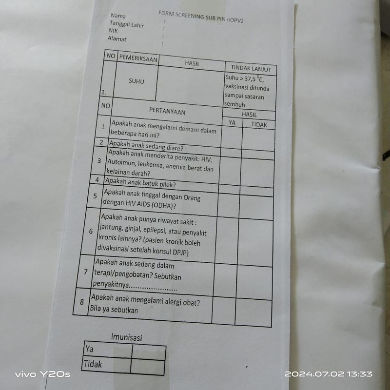Cetak Form Screning SUB PIN nOPv2 //Puskesmas semin II