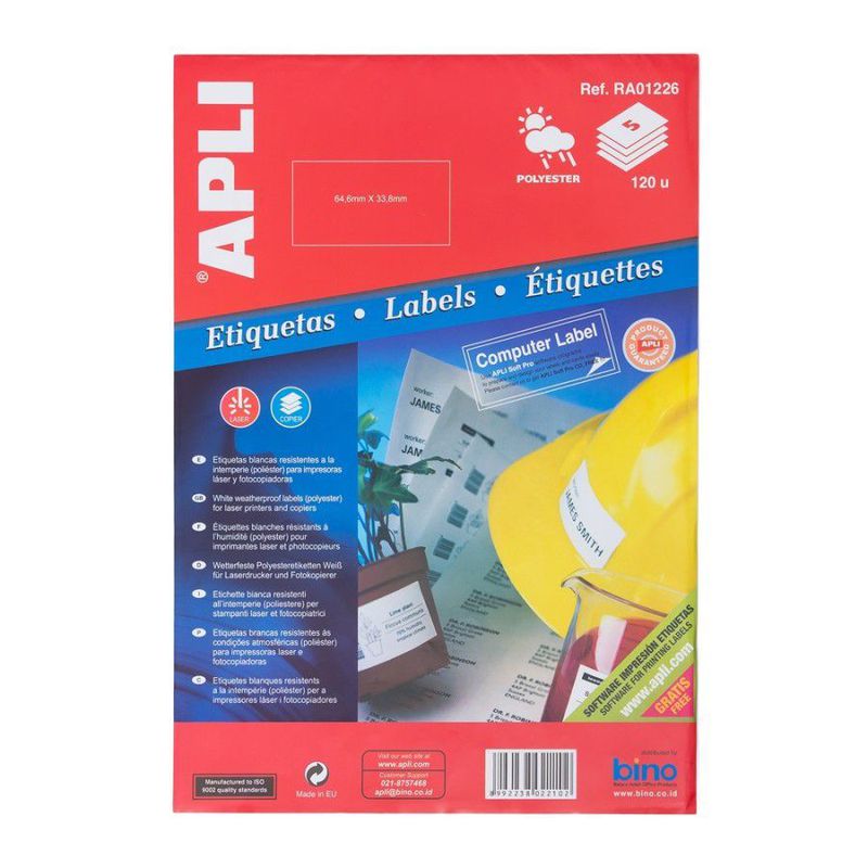 Apli_Label Polyester / Plastik White 64,6 X 33,8MM 120 unit (5 Sheets)