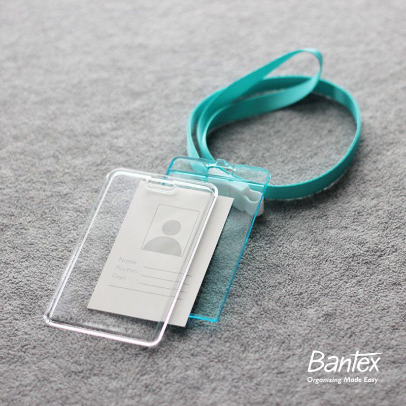 BANTEX Transparent ID Card Holder Lanyard Portrait Clear - Sky Blue