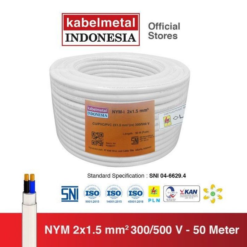 Kabel Listrik 2 x 1,5 mm @ 1 Rol (50 Meter)