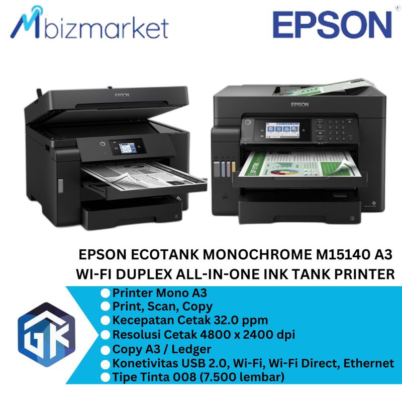 PRINTER EPSON EcoTank Monochrome M15140 A3 Wi-Fi Duplex All-in-One Ink ...