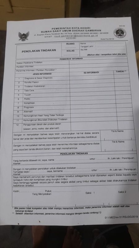 form Penolakan Tindakan Rp.300