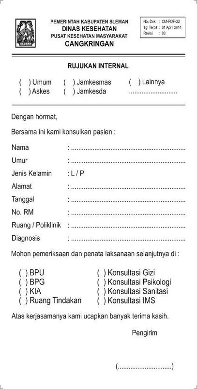 Blangko rujukan internal Pus cangkringan