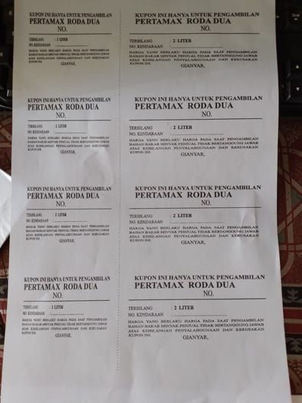 Cetak kupon BBM 1/6 Folio