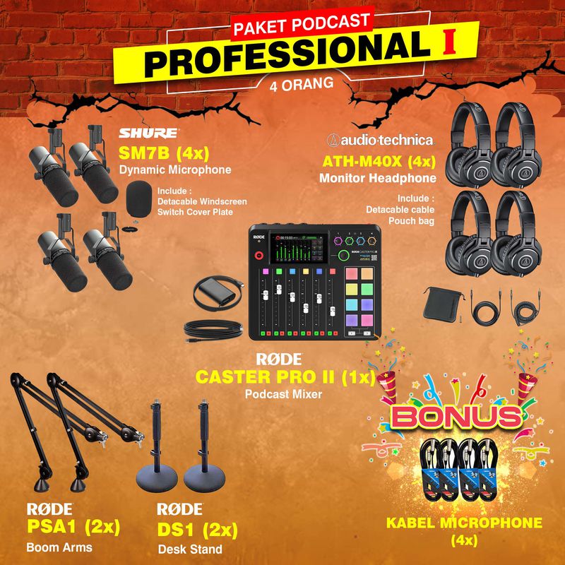 PAKET PODCAST PROFESSIONAL 4 ORANG - RODE RODECASTER PRO 2 SHURE SM7B ...