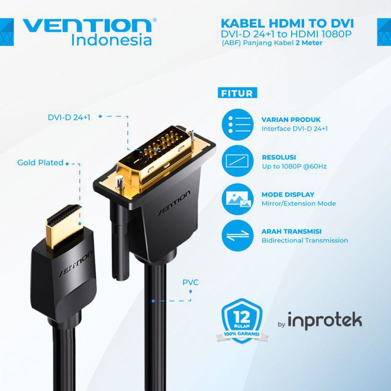 Vention ABF Kabel Converter HDMI Male to DVI Male - 2 Meter