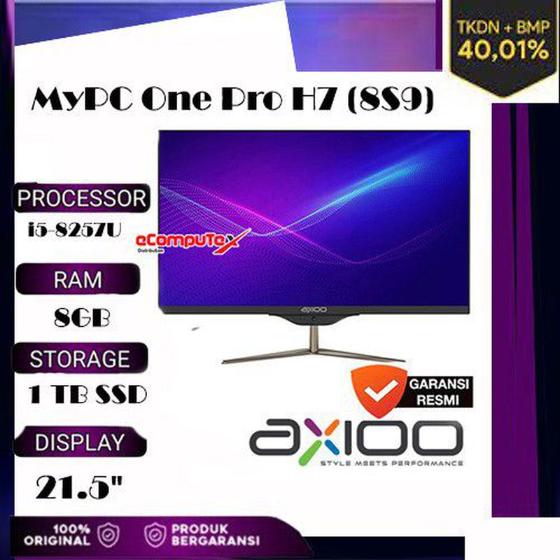 PC AIO Axioo MyPC One Pro H7 (8S9) i5-8257U 8GB 1TB SSD 21,5" WIN 10 ...