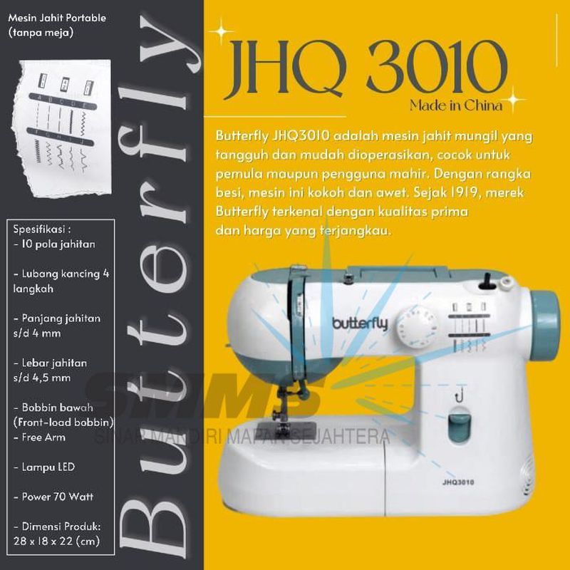 Mesin Jahit Butterfly JHQ 3010 portable 10 pola