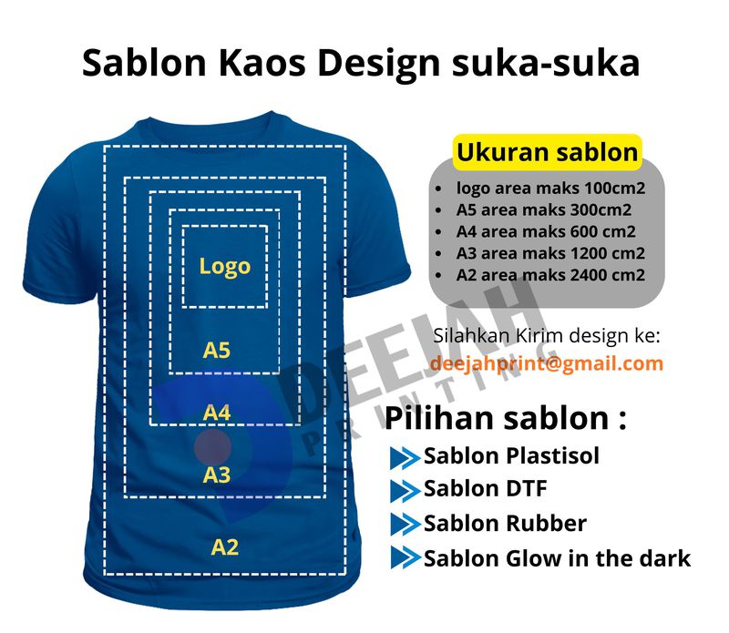 Sablon baju kaos cotton combed 24's/20's design custom 1 titik posisi ...