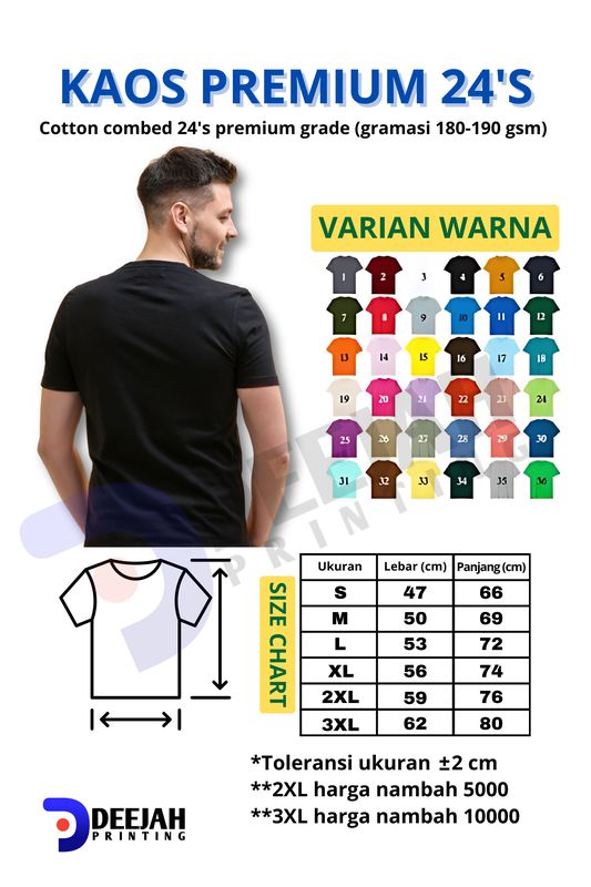 sablon DTF kaos cotton combed 20's/24's design custom 3 titik sablon ...