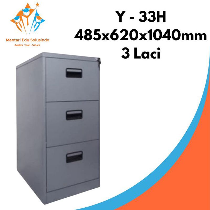 Lemari Besi/Lemari File/Filling cabinet 3 Laci (handle hitam)