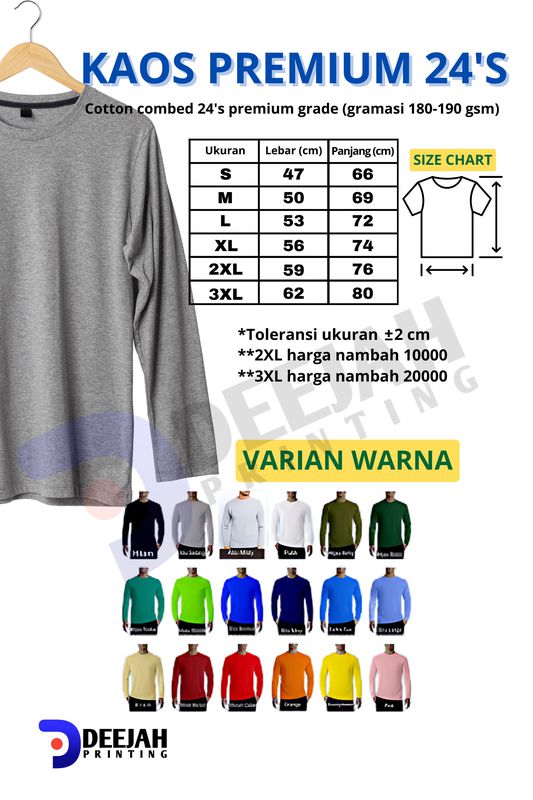 sablon DTF kaos design bebas cotton combed 24's lengan panjang 3 titik ...