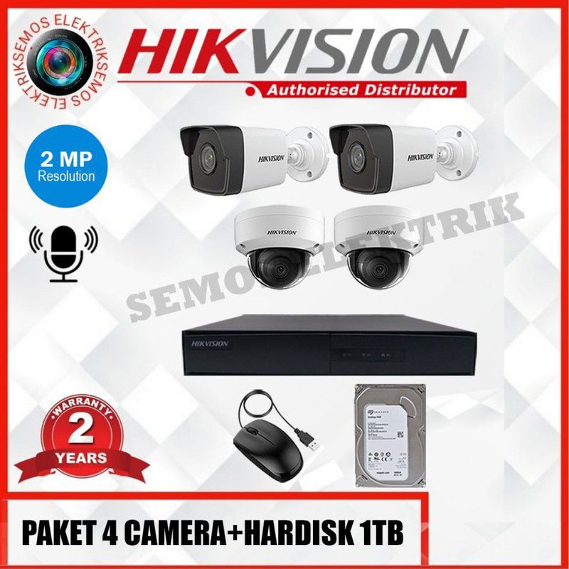 Paket IP Camera Hikvision Cctv 4 Camera Nvr 4 Channel 2MP Audio Camera